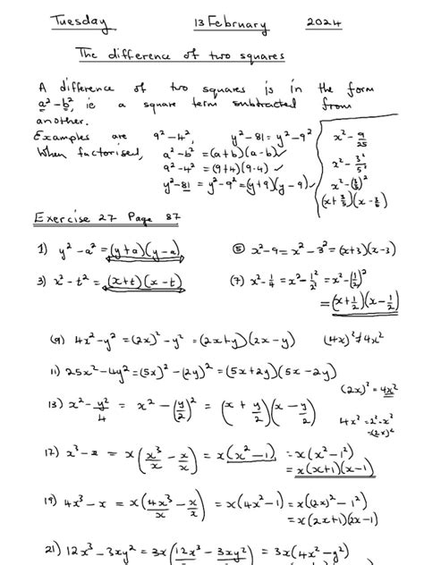 Difference Of Two Squares Pdf