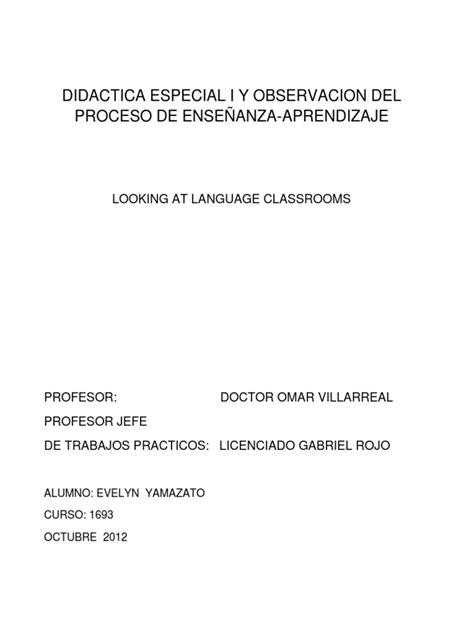 Pdf Didactica Especial I Y Observacion Del Proceso De Enseanza