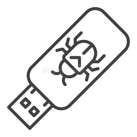 usb portable device with computer virus vector security thin line icon