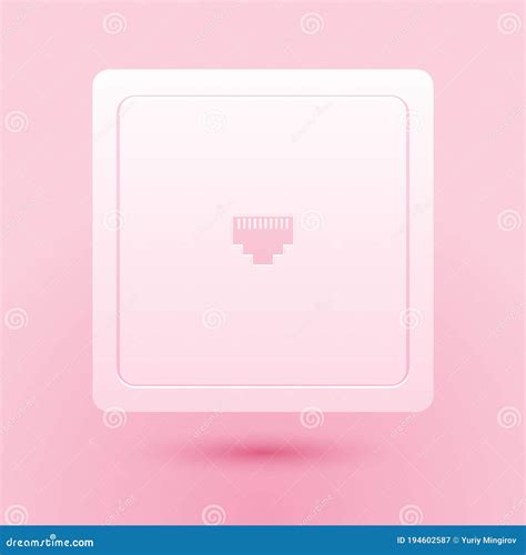 Paper Cut Ethernet Socket Sign Network Port Cable Socket Icon Isolated On Pink Background