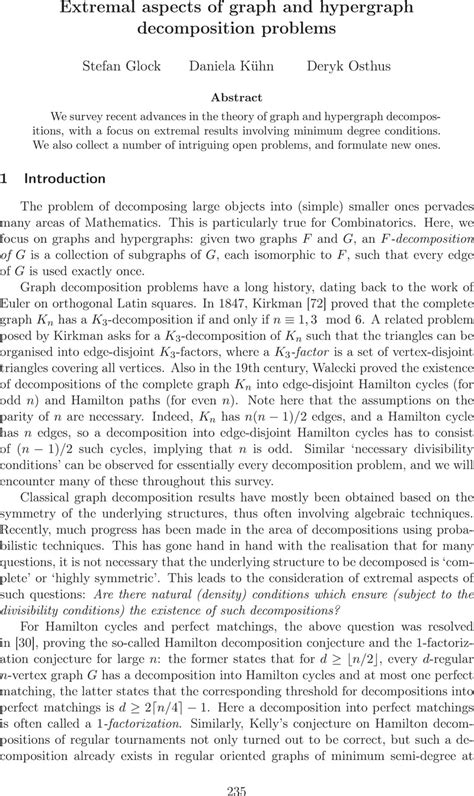 Extremal Aspects Of Graph And Hypergraph Decomposition Problems Chapter Surveys In