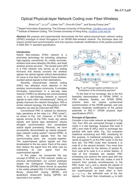 PDF Optical Physical Layer Network Coding Over Fiber Wireless