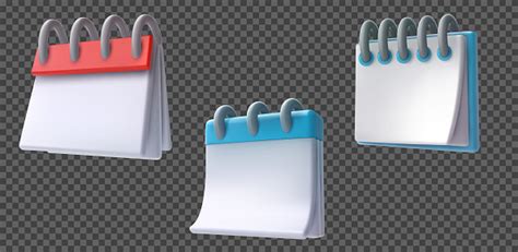 투명한 배경에 고립 된 현실적인 최소한의 플라스틱 스타일로 3d 만화 달력을 설정하십시오 이벤트 계획 알림을위한 컬렉션 디자인 요소 현대 벡터 일러스트레이션 0명에 대한