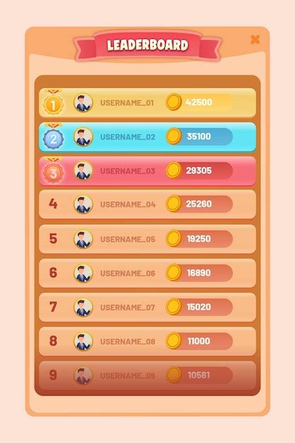 Premium Vector Game Leaderboard With Different Ranks Leaderboard Mobile Game User Interface