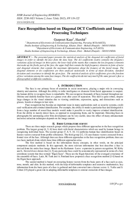 Pdf Face Recognition Based On Diagonal Dct Coefficients And Image