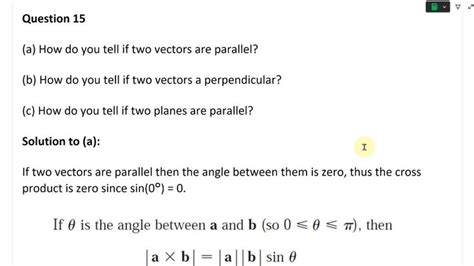 Determining Parallel And Perpendicular Vectors And Planes Via The Cross