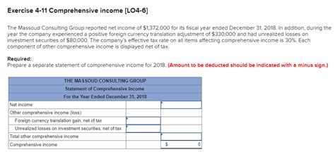 Solved Exercise 4 11 Comprehensive Income Lo4 6 The