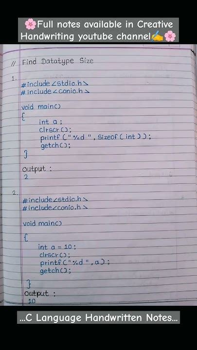 C Programming Handwritten Notes C Language Basic Programs C
