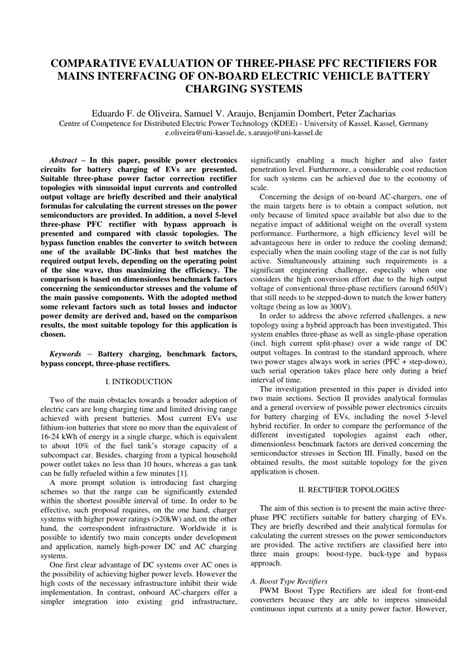 Pdf Comparative Evaluation Of Three Phase Pfc Rectifiers For Mains Interfacing Of On Board