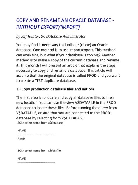 Clone And Rename Oracle Database Pdf Databases Computer Data