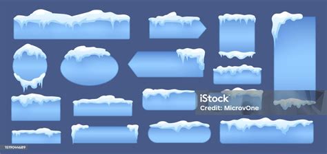 스노우 캡 배너 눈 덮인 고드름 캡 장식 얼음이 있는 겨울 배너 장식용 얼어붙은 그래픽 요소 아늑한 크리스마스 벡터 디자인 고드름에 대한 스톡 벡터 아트 및 기타 이미지