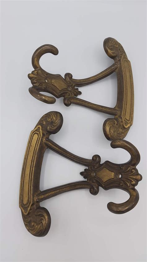 Vintage Solid Brass Wall Hangers Brass Hooks Set Of Two Vintage