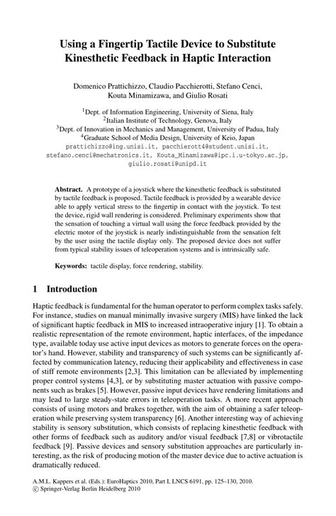 Pdf Using A Fingertip Tactile Device To Substitute Kinesthetic Feedback In Haptic Interaction