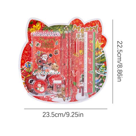 크리스마스 문구 귀여운 만화 연필 지우개 눈금자 연필 깎이 노트북 키트 학교 문구 어린이 선물 8 개세트 수공예품 및 바느질