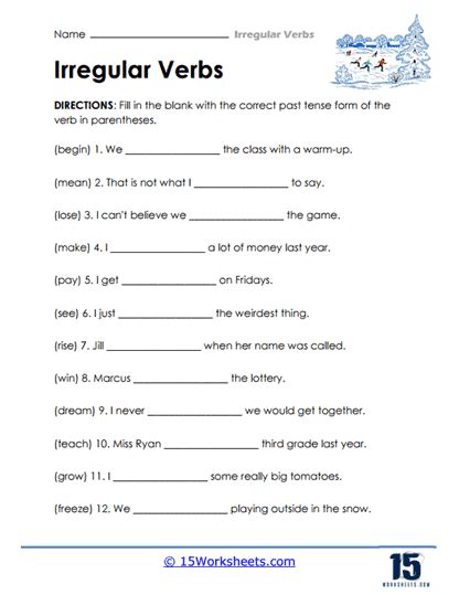 Regular And Irregular Verbs Worksheets For Year Pdf 57 Off