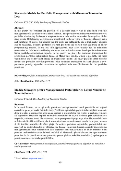 Pdf Stochastic Models For Portfolio Management With Minimum
