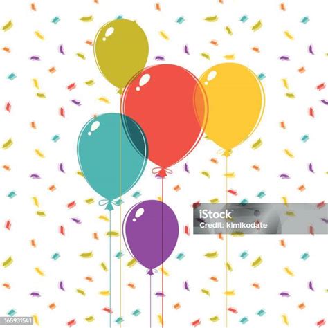다색 풍선 및 색종이 조각 일러스트 풍선에 대한 스톡 벡터 아트 및 기타 이미지 풍선 색종이 조각 축하 Istock