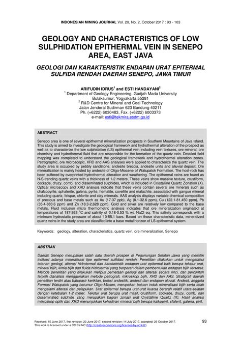 Pdf Geology And Characteristics Of Low Sulphidation Epithermal Vein