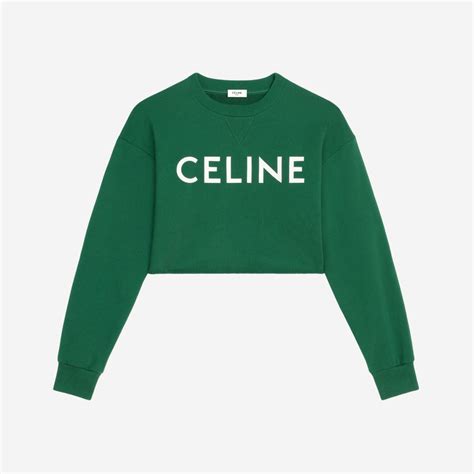 W 셀린느 코튼 플리스 크롭 스웨트셔츠 아이리쉬 그린 오프 화이트 Celine Kream