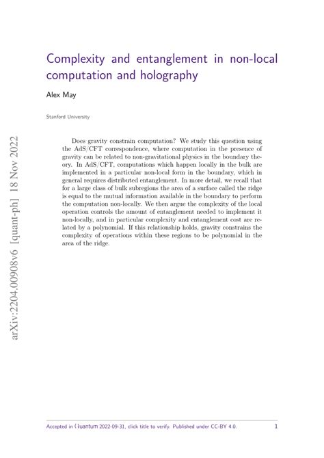 Pdf Complexity And Entanglement In Non Local Computation And Holography