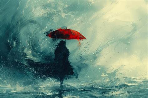 Premium Photo Weathering The Elements Man With Umbrella In Heavy Wind