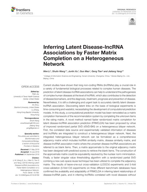 Pdf Inferring Latent Disease Lncrna Associations By Faster Matrix