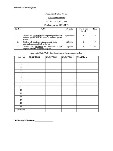 Bmcs Lab Rubrics 2023 Pdf Laboratories Experiment
