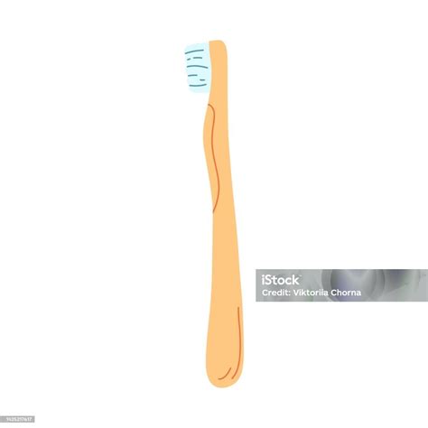 만화 플랫 스타일로 치아를 닦기 위해 손으로 그린 나무 칫솔 치과 용품의 벡터 일러스트 레이 션 치과 치료 개념 구강 위생 건강