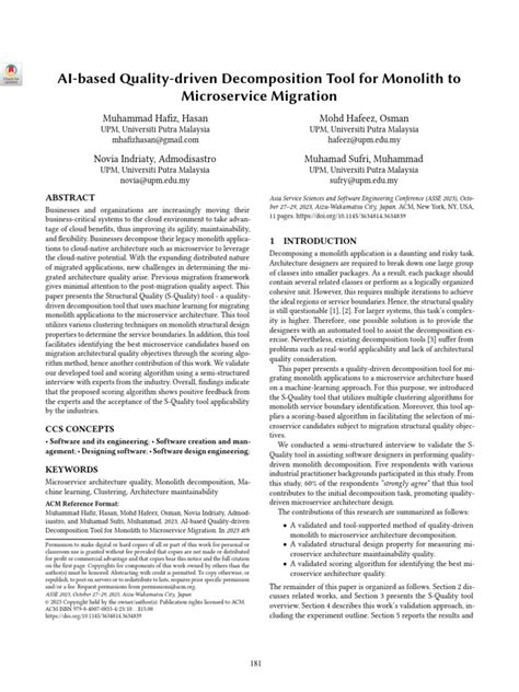 Ai Based Quality Driven Decomposition Tool For Monolith To Microcervice Migration Pdf