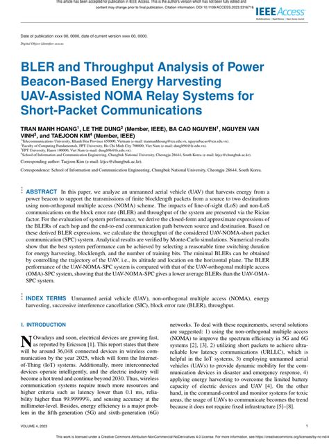 Pdf Bler And Throughput Analysis Of Power Beacon Based Energy Harvesting Uav Assisted Noma