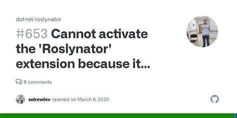 cannot activate the roslynator extension because it depends on an