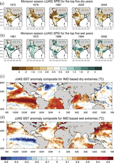 Spatial Distribution Of Top Five A Dry And B Wet Extremes Across Download Scientific