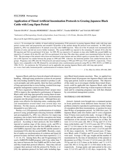 Pdf Application Of Timed Artificial Insemination Protocols To Grazing Japanese Black Cattle