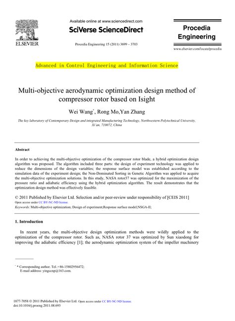 Pdf Multi Objective Aerodynamic Optimization Design Method Of Compressor Rotor Based On Isight