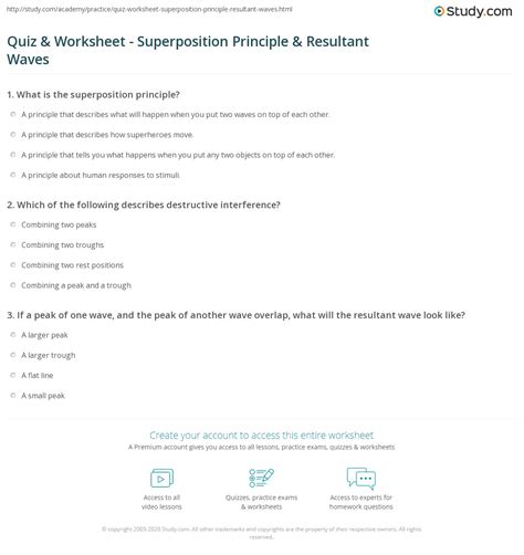 Quiz And Worksheet Superposition Principle And Resultant Waves
