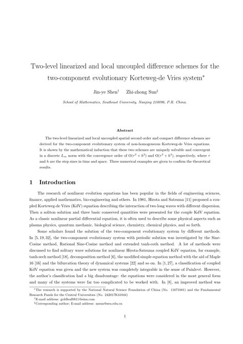Pdf Two Level Linearized And Local Uncoupled Difference Schemes For The Two Component