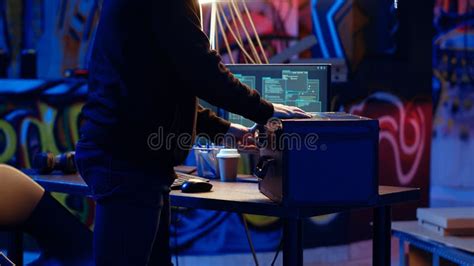 Hacker Leaving Secret Underground Base With Suitcase Stock Image Image Of Suitcase Firewall