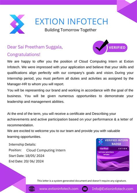 Sai Preetham Suggala On Linkedin Happy To Be An Intern In Cloud Computing By Extion Infotech