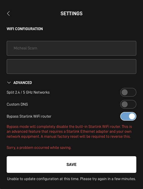 cannot bypass starlink router anyone know how to resolve tried to