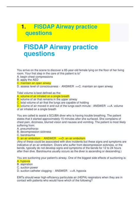 Emt Fisdap Airway Exam Actual Exam Questions And Correct Answers Stuvia Us