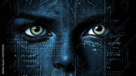 A Dark Enigmatic Face Featuring Prominent Piercing Eyes Intertwined