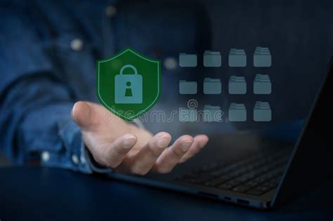 The Business Man Work With Laptop Seek Data Folder Are Locking Icon