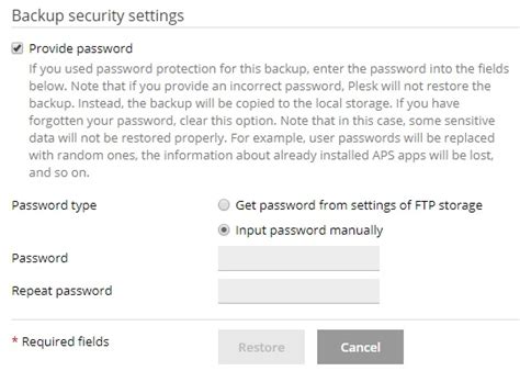 Restoring Backups Plesk Obsidian Documentation