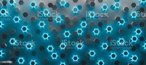 파란색 조명이있는 회색 육각형 현대적인 미래 지향적 인 배경 3d 렌더링 0명에 대한 스톡 사진 및 기타 이미지 0명 3차원 형태 개념 Istock
