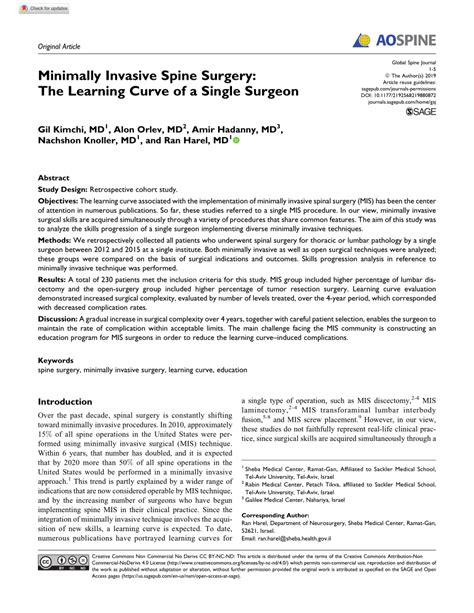 Pdf Minimally Invasive Spine Surgery The Learning Curve Of A Single Surgeon