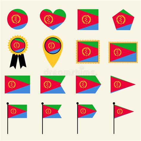 Two Versions Of The Map Of Eritrea With The Flag Of Eritrea And Highlighted In Dark Grey Stock