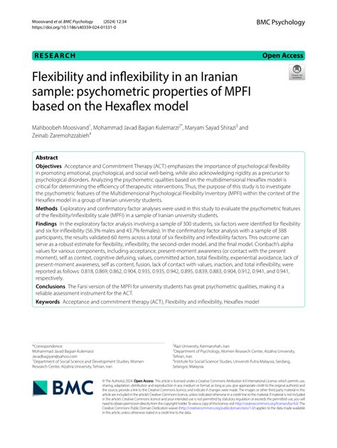 Pdf Flexibility And Inflexibility In An Iranian Sample Psychometric