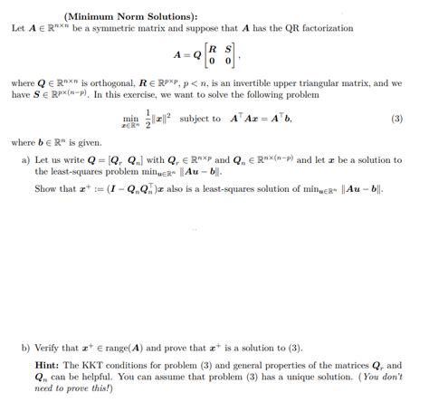 Solved Minimum Norm Solutionslet Ainrn×n ﻿be A Symmetric