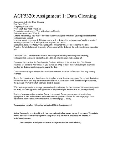 Acf5320 Assignment 1 Data Cleaning Pdf Data Computing