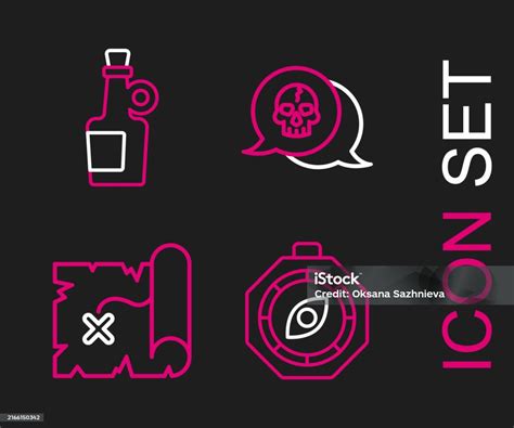 세트 라인 나침반 해적 보물 지도 해골과 알코올 음료 럼 아이콘 벡터 가공의 인물에 대한 스톡 벡터 아트 및 기타 이미지 가공의 인물 검 고풍스런 Istock